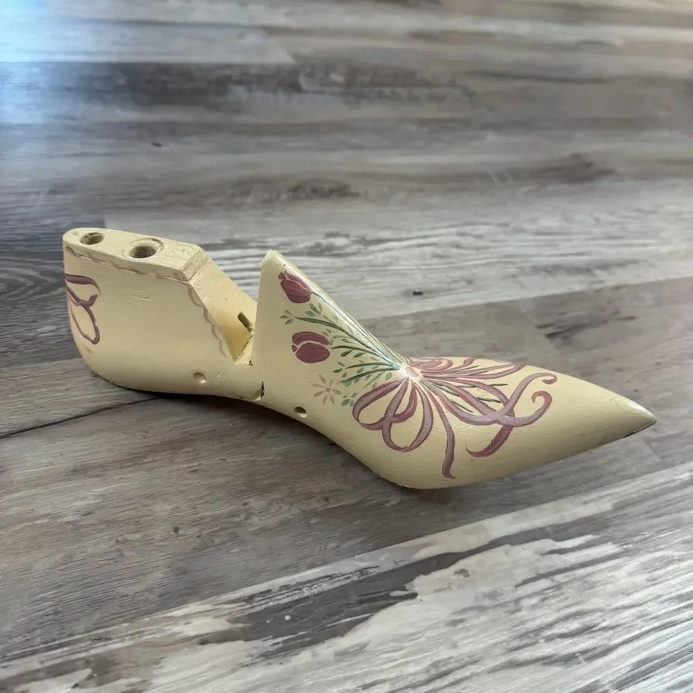 Vintage | Accents | Vintage Shoe Last Form Hand Painted Floral Folk Art ...